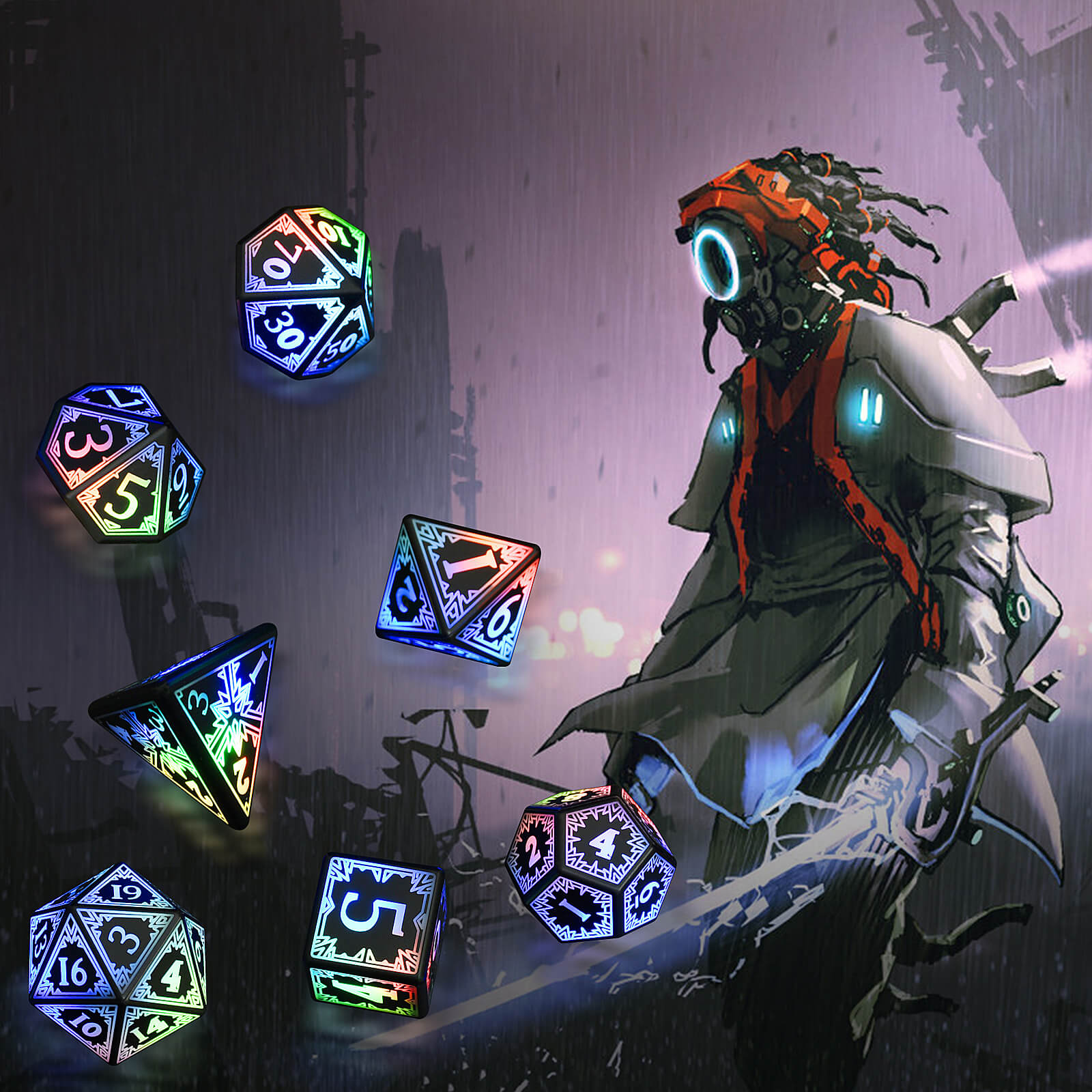 Polyhedral D&D Dice Sets Rechargeable Light up Dice 7 PCS LED Glowing ...