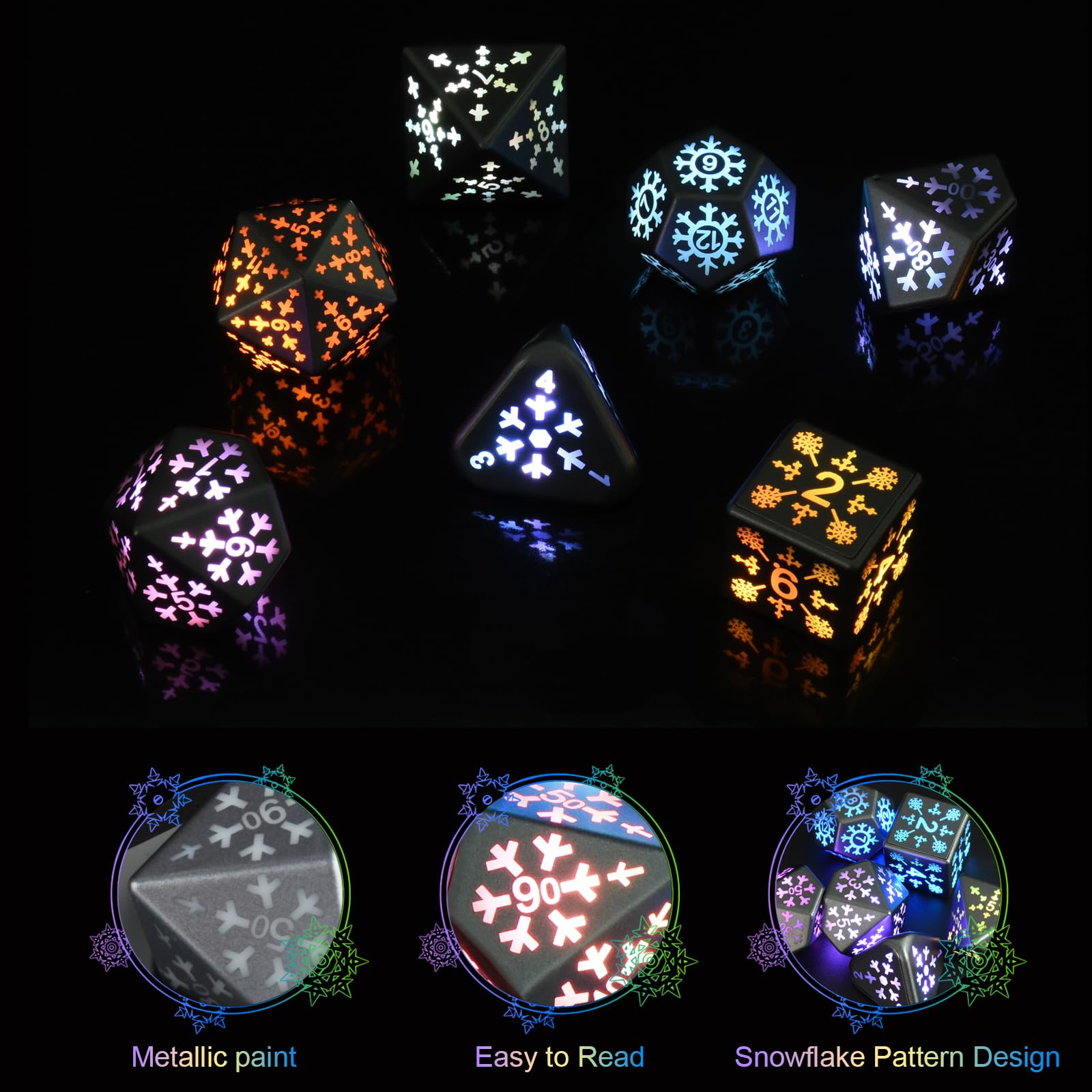 Snow DND Dice Sets with Charging Box, LED Polyhedral Dice Sets 7PCS ...