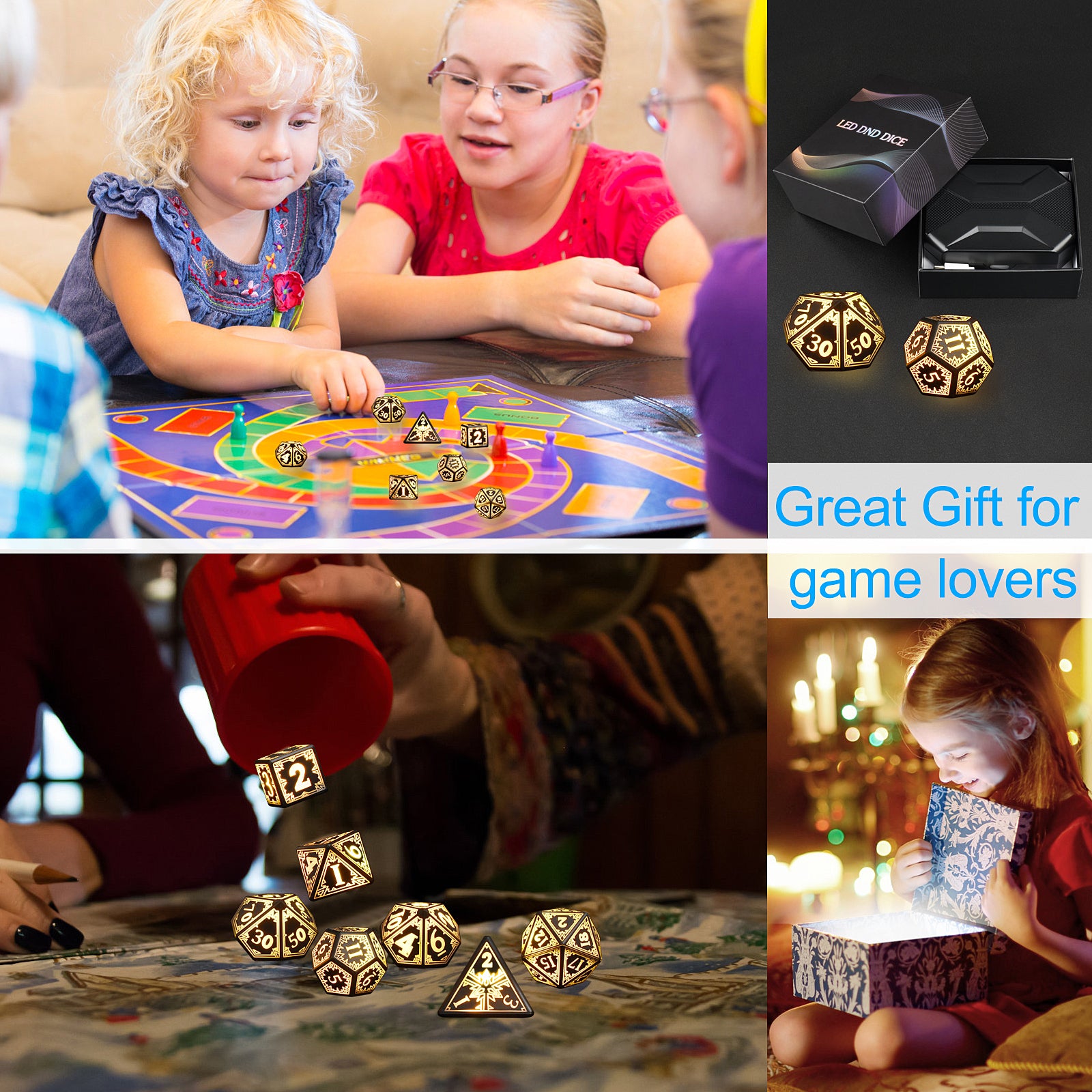 7pcs Cool Dnd Dice Glowing Dice Gift Set With Rechargeable Box Table ...