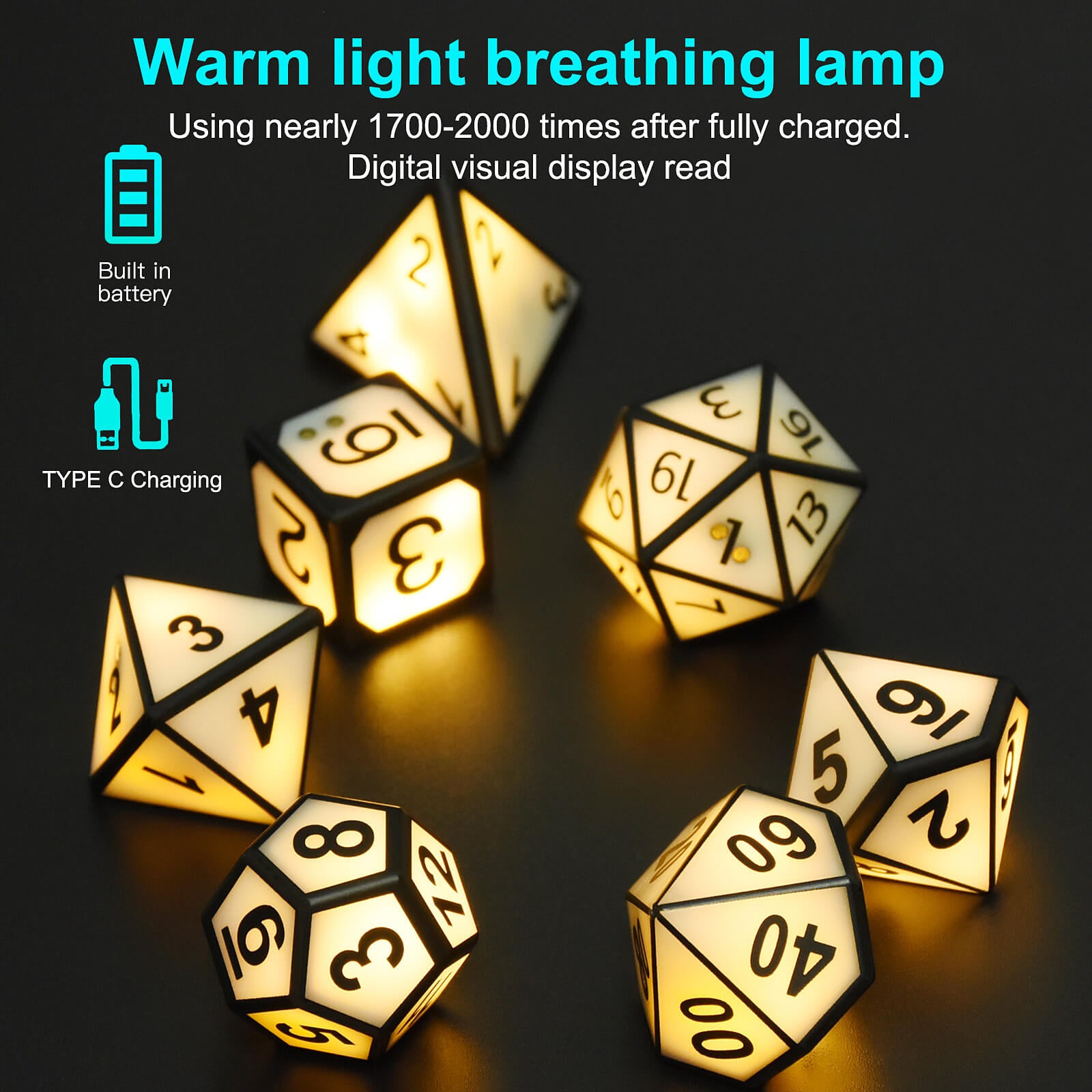 Light up LED DND Dice Sets of 7 Pack Rechargeable Electronic Dice with ...