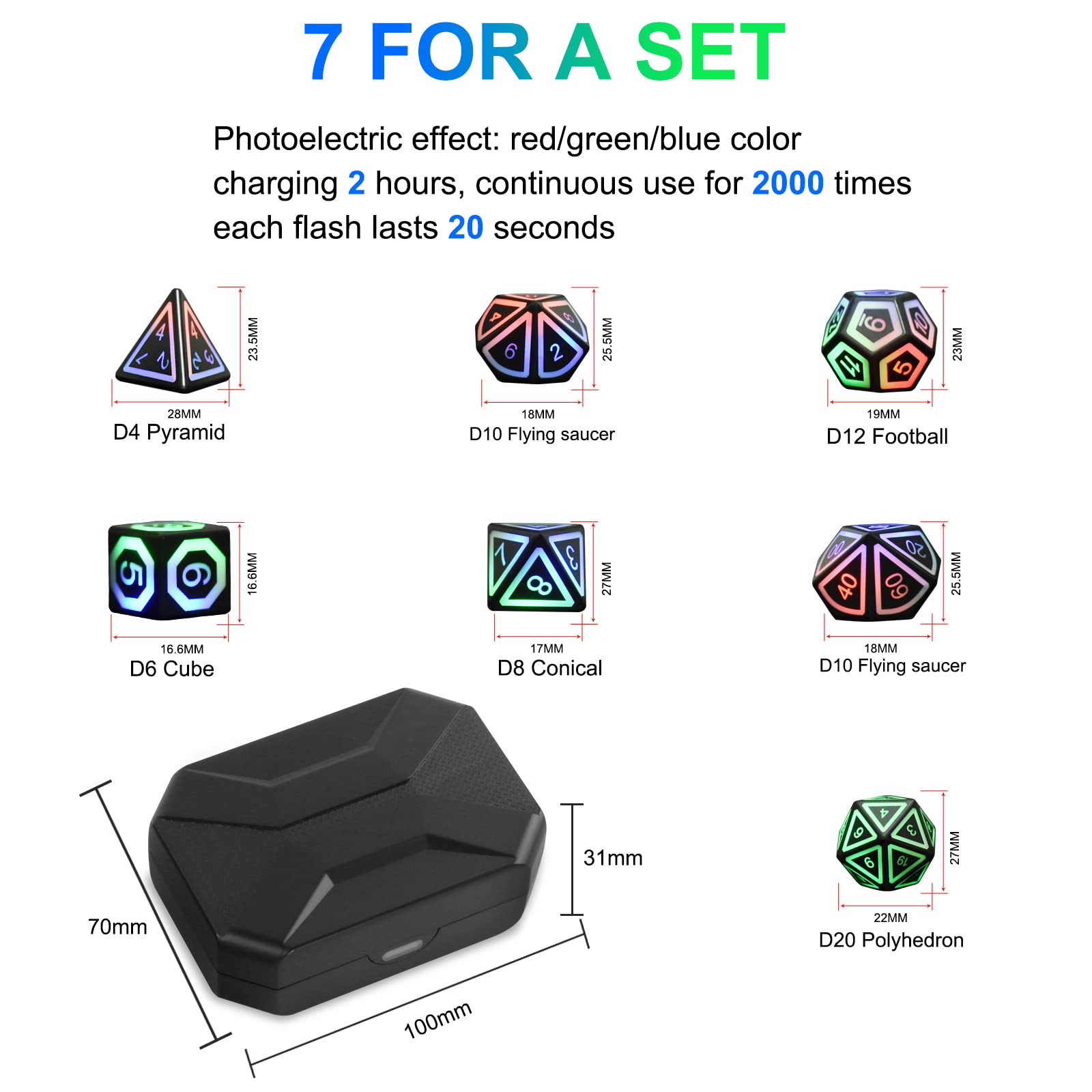 LED DND Dice Rechargeable Glowing Dice Electronic Dice Set with ...