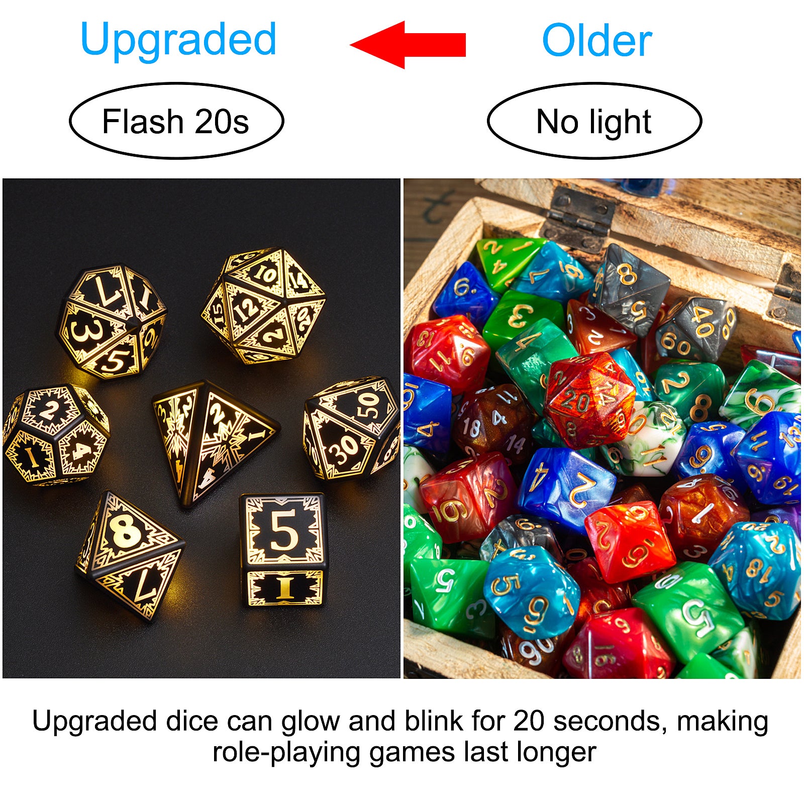 7pcs Cool Dnd Dice Glowing Dice Gift Set With Rechargeable Box Table ...