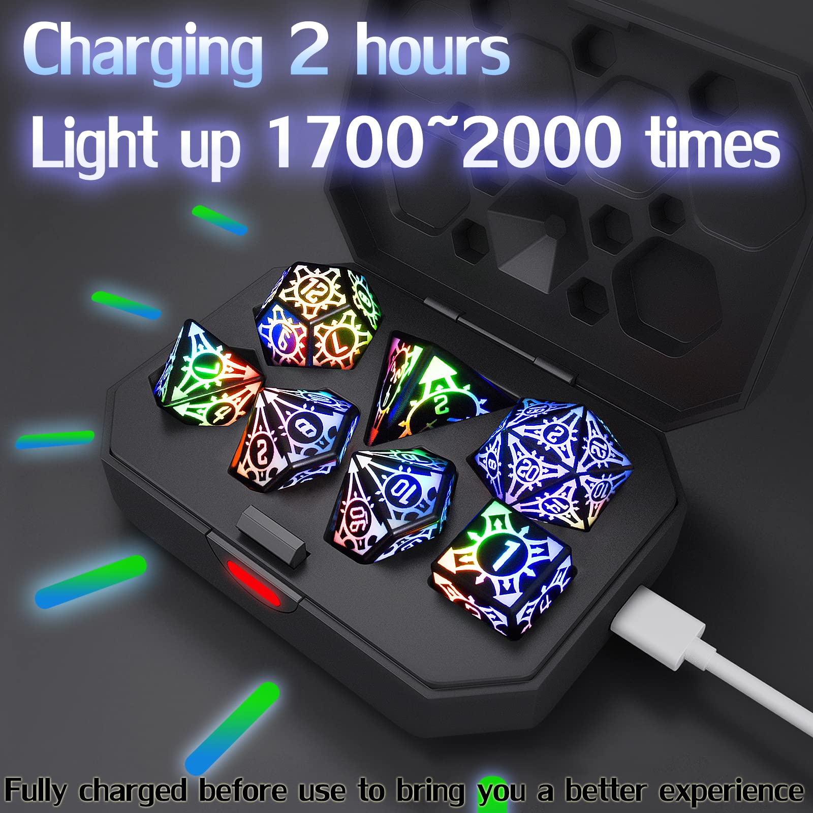 Electronic DND Dice Rechargeable with Charging Box, Light up Dice 7 PC ...
