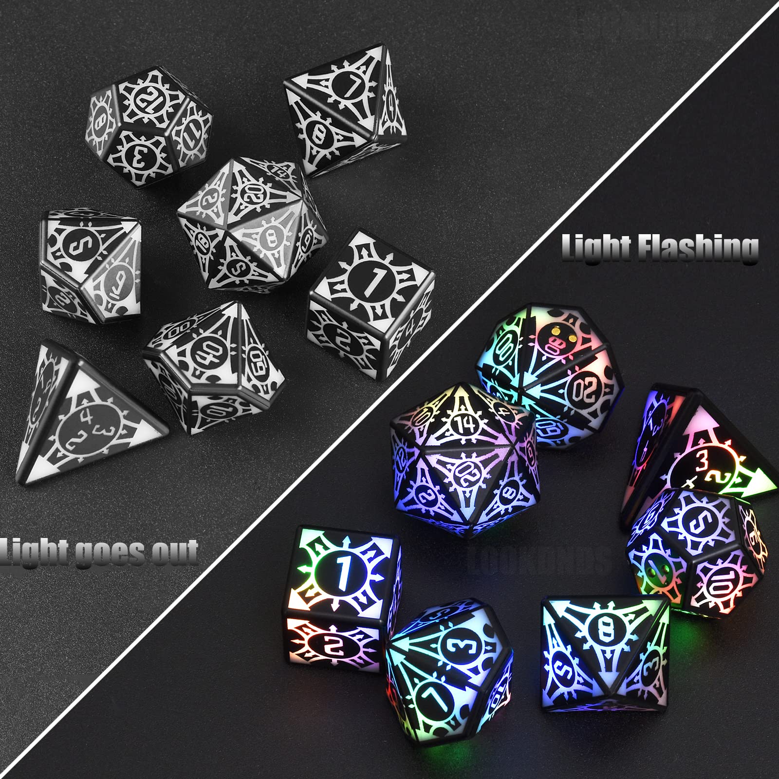 Electronic Dnd Dice Rechargeable With Charging Box Light Up Dice 7 Pc