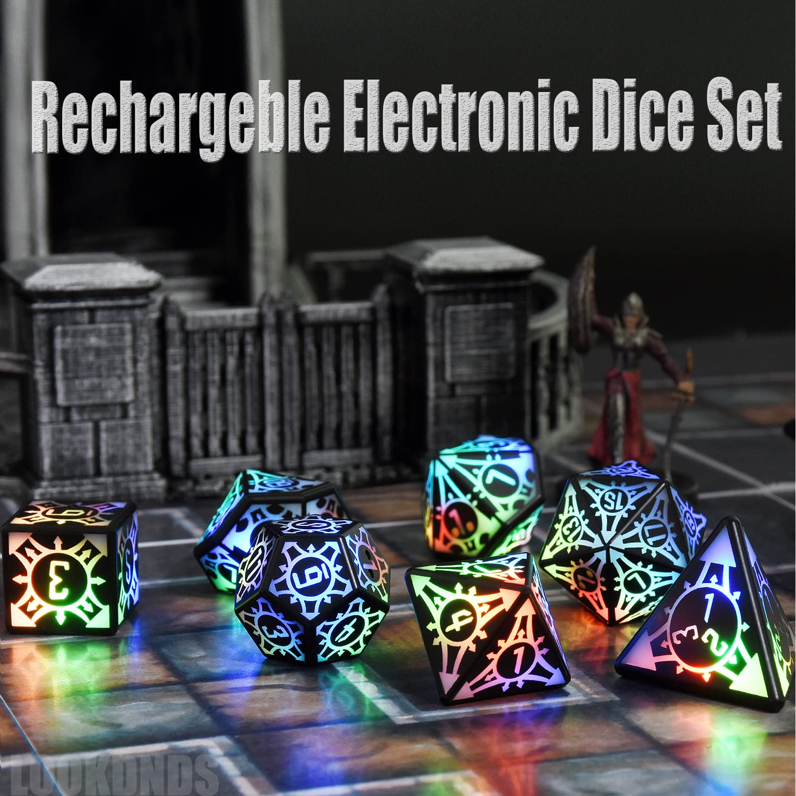 Electronic Dnd Dice Rechargeable With Charging Box Light Up Dice 7 Pc