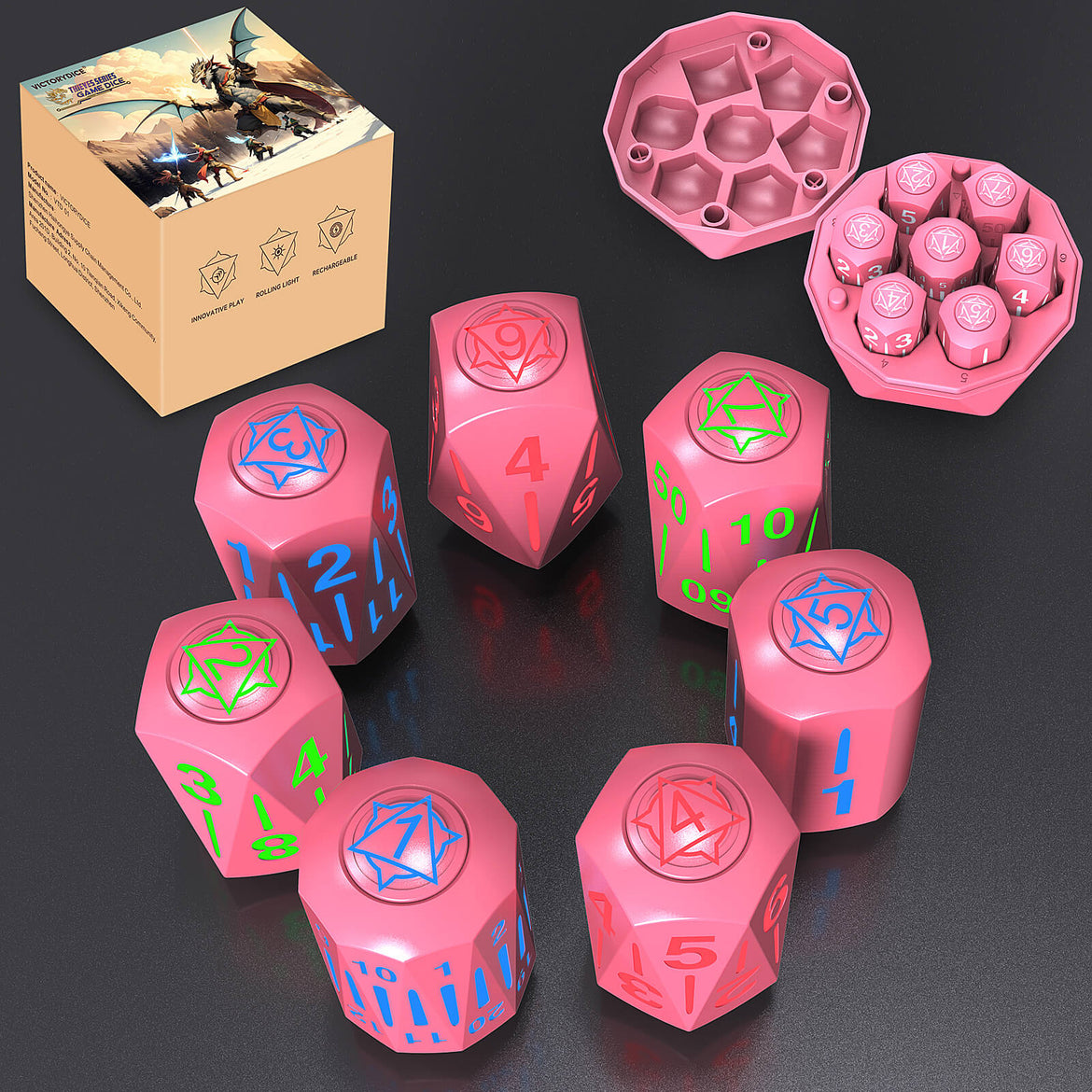 D&D Dice Sets LED with Charging Box Light Up For Dungeons & Dragons ...