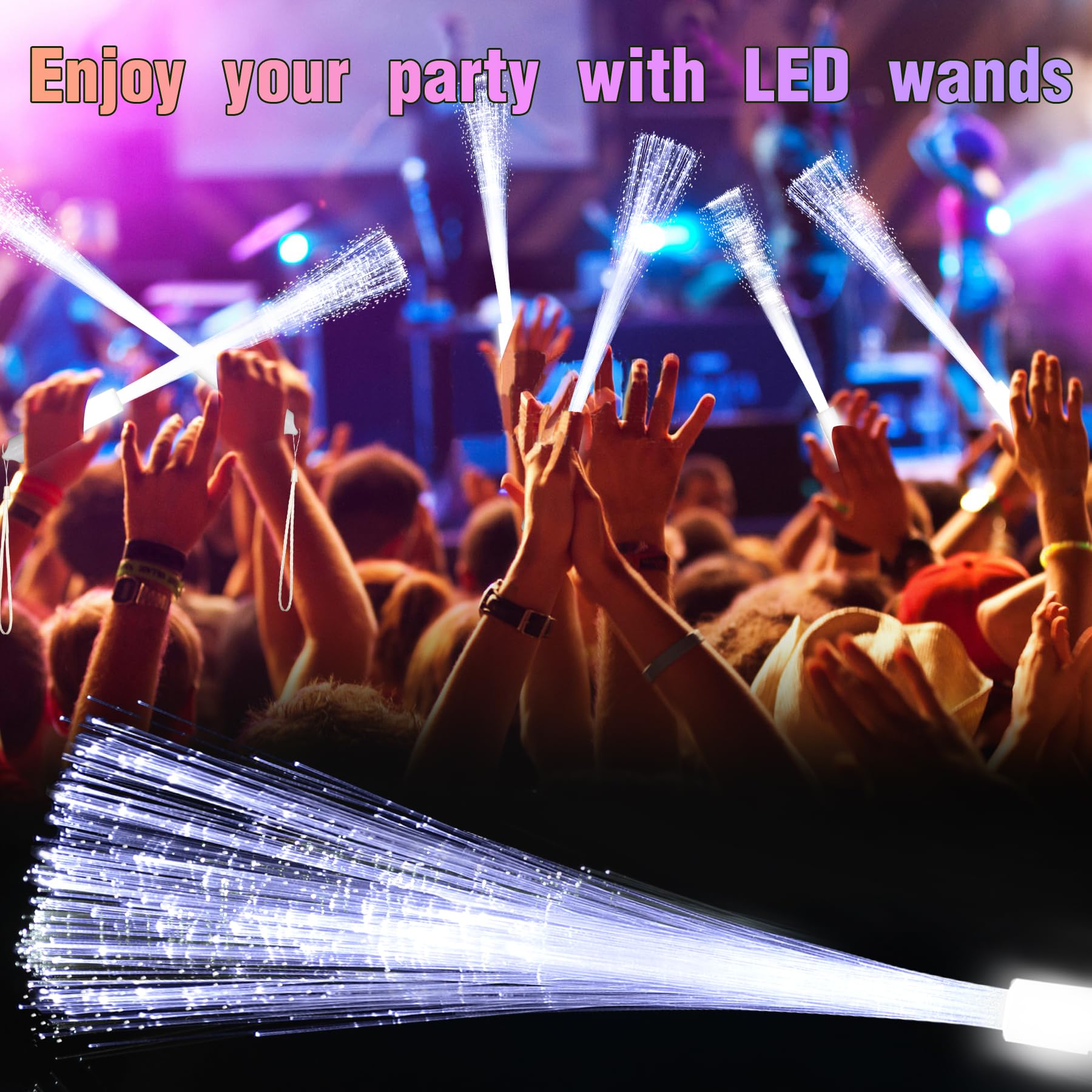 White Fiber Optic Wands Glow Sticks Party LED Light up Sticks with 3 M ...