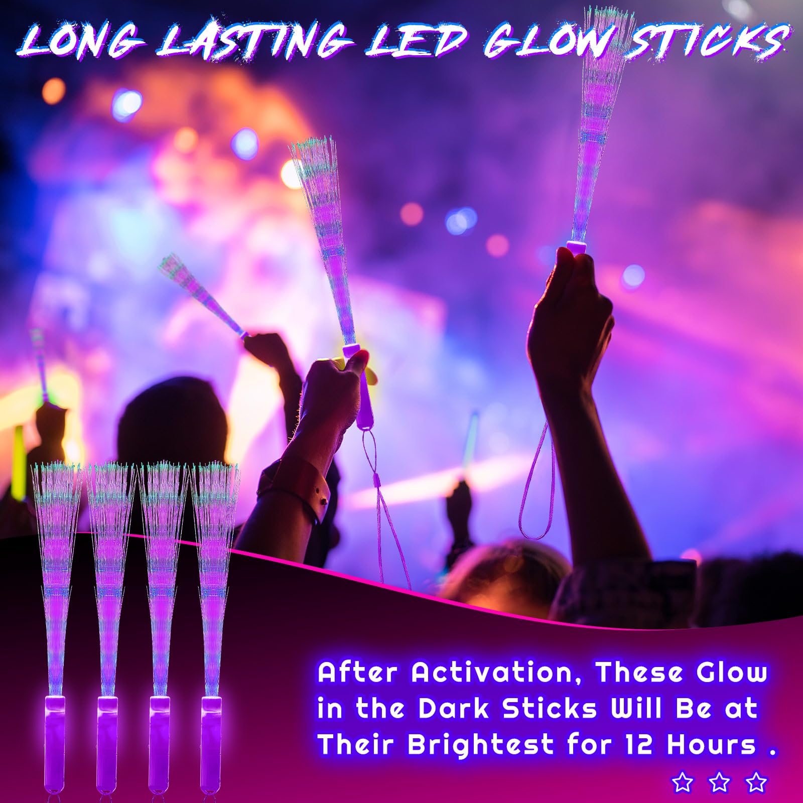 Purple Glow Flashing Wands Fiber Optic Wands LED Flashing Sticks Fiber ...