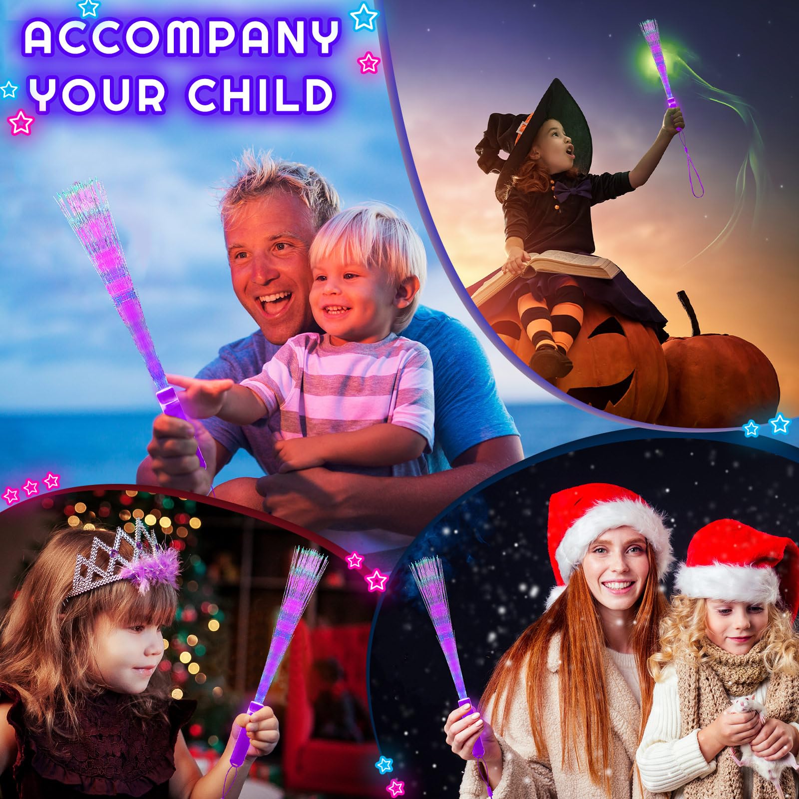 Purple Glow Flashing Wands Fiber Optic Wands LED Flashing Sticks Fiber ...