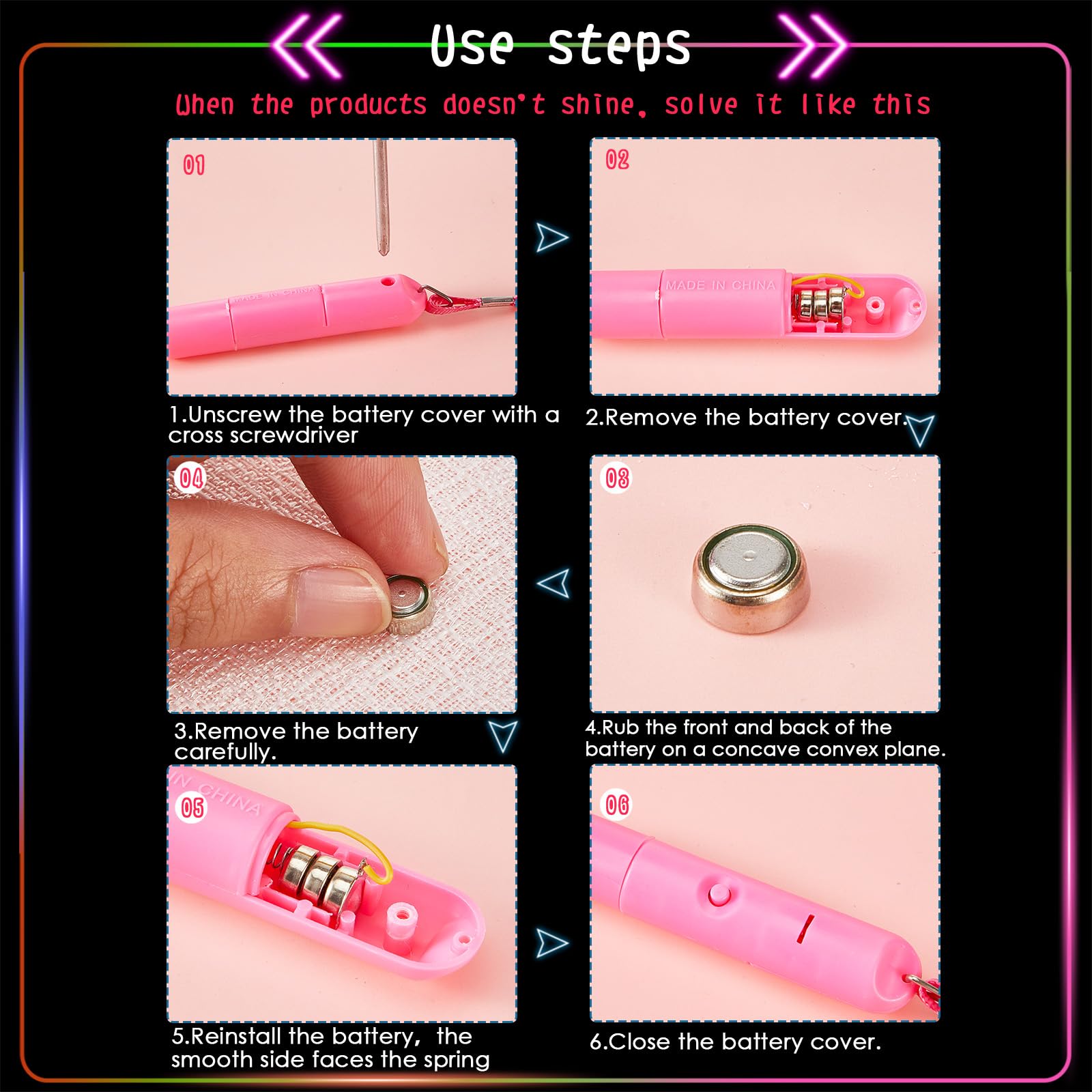 Pink LED Fiber Optic Stick 3 Modes Glow in The Dark Flashing Sparklers ...
