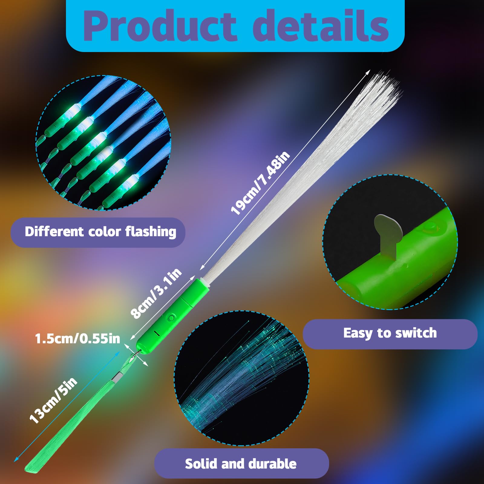 Green Glow Fiber Wands Sticks LED Light Wands LED Flashing Sticks Glow ...
