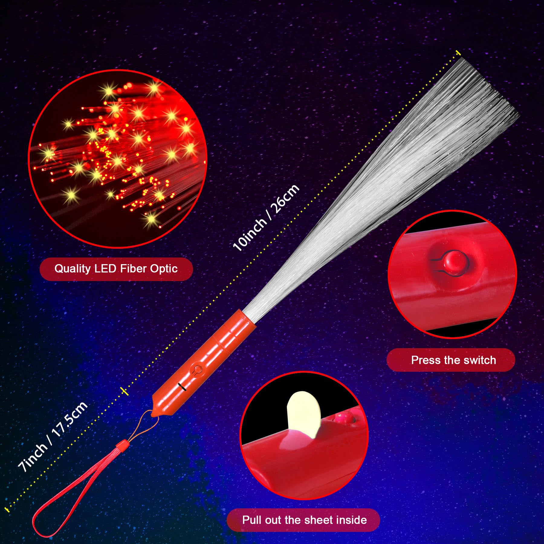 Red Fiber Optic Wands Glow Sticks Fiber Wands Light up Toys Flashing L ...
