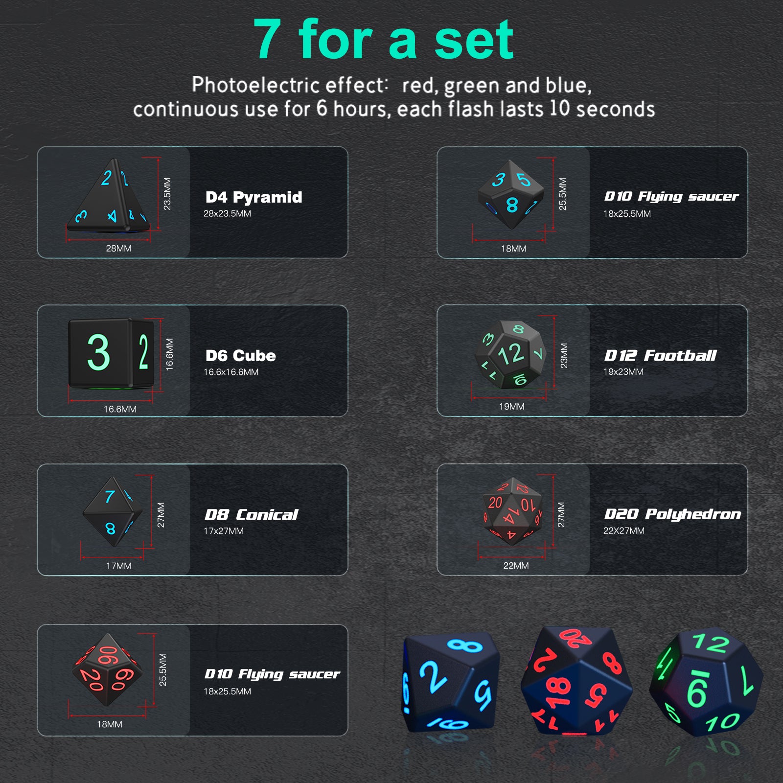 Glowing DND Dice Set Polyhedron Cool DND Dice With Charging Box ...