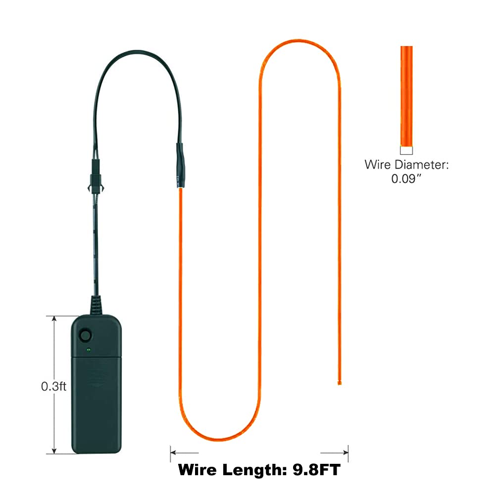 Orange EL LED Rope USB Rechargeable Strip Rope Lights for DIY 9.8ft/3m ...