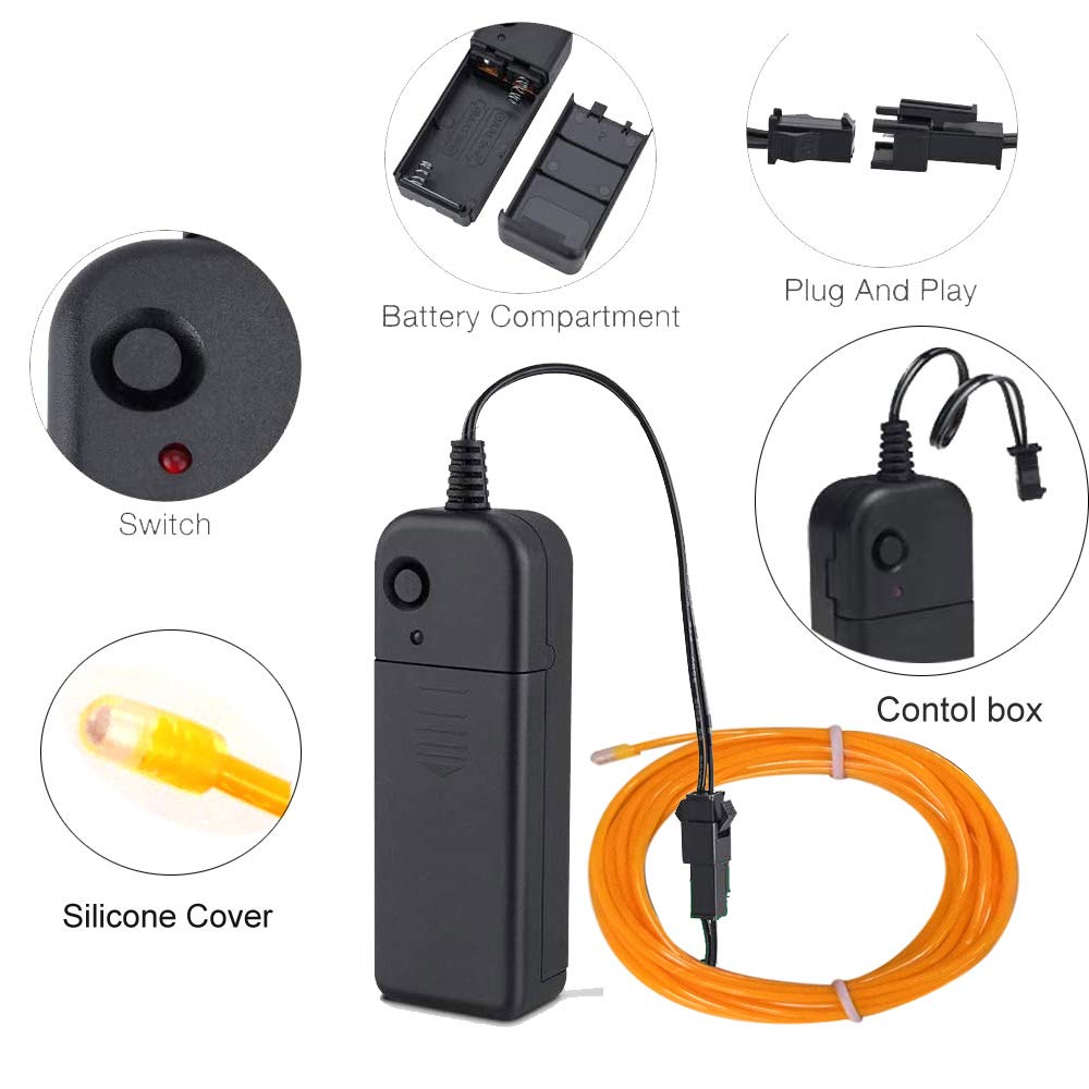 Orange EL LED Rope USB Rechargeable Strip Rope Lights for DIY 9.8ft/3m ...