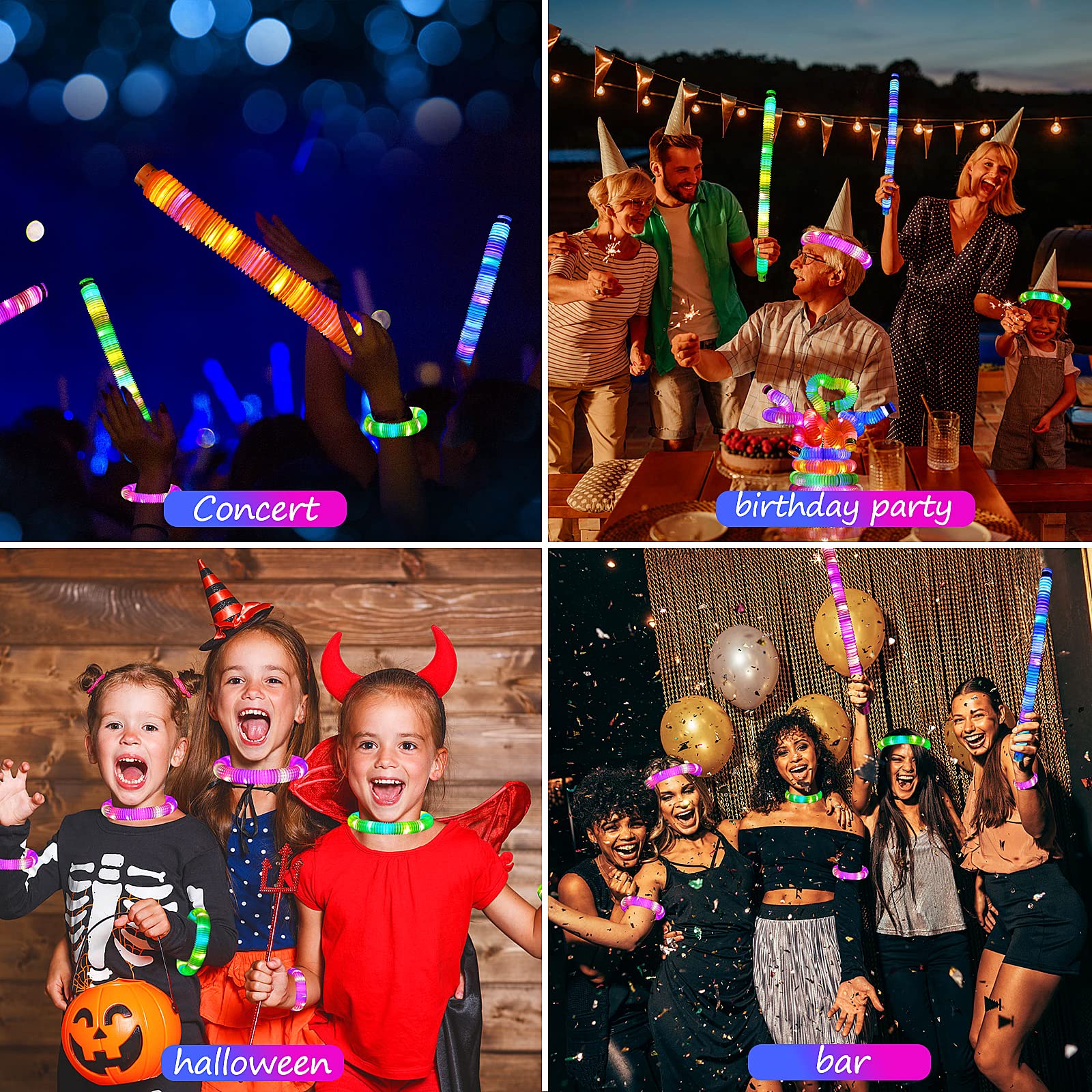 Light Up Pop Tubes Glow Sticks Large Pack Glow in the Dark Party Tubes ...