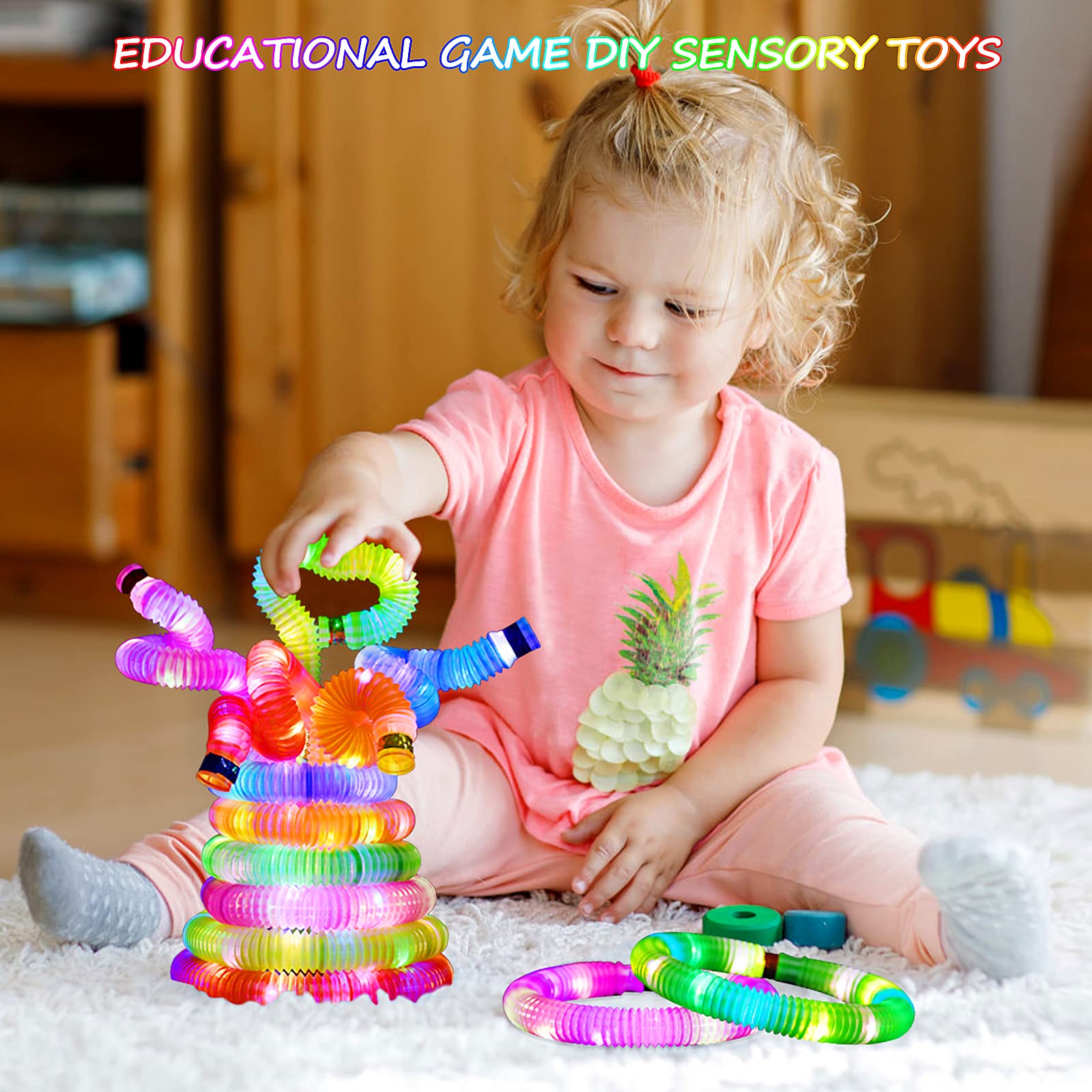 6 Colors LED Light up Fidget Tubes Party Favors LED Pop Tubes Glow in ...