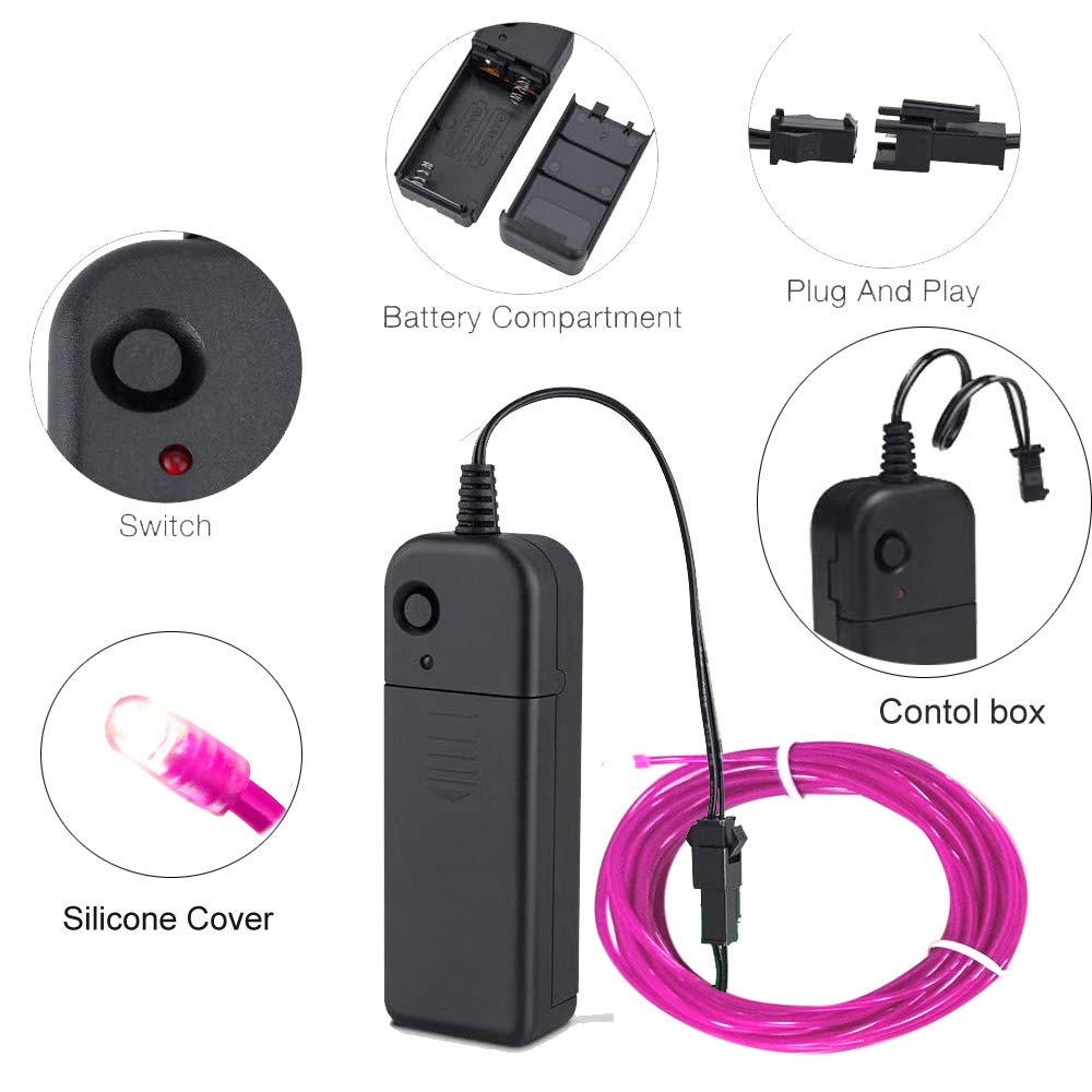 Purple El Wire Light with Battery Pack 9.8ft/3m Glowing Rope Lights fo ...