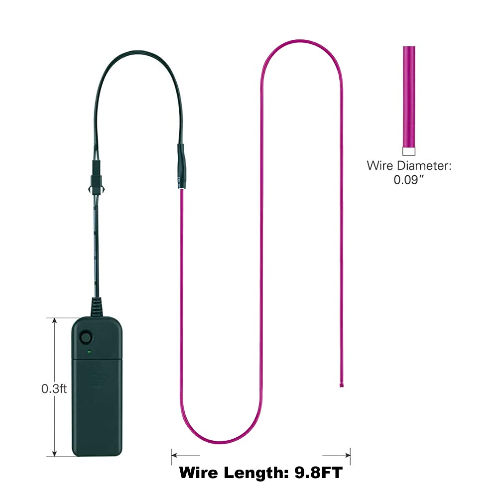 Purple El Wire Light with Battery Pack 9.8ft/3m Glowing Rope Lights fo ...