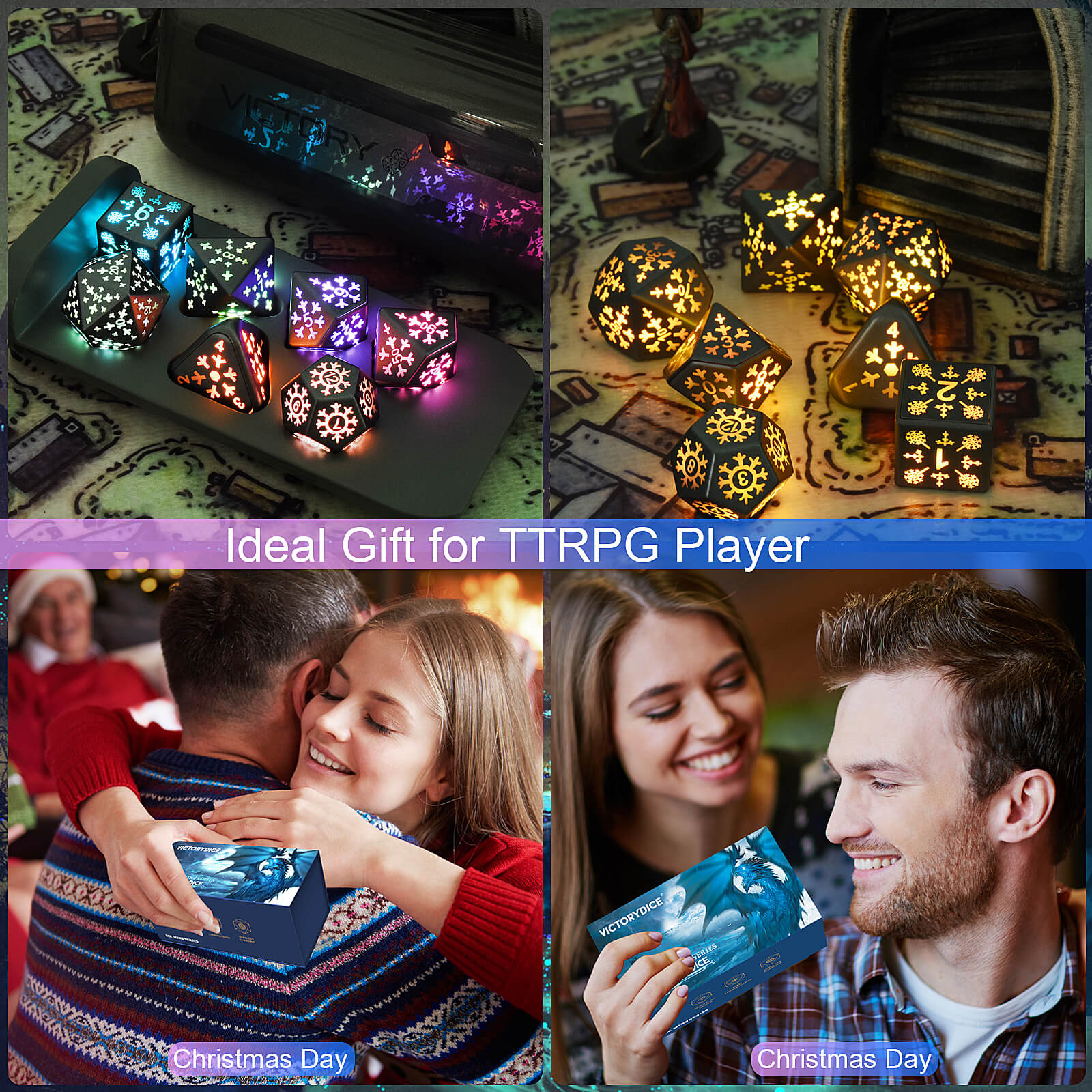 Snow DND Dice Sets with Charging Box, LED Polyhedral Dice Sets 7PCS ...