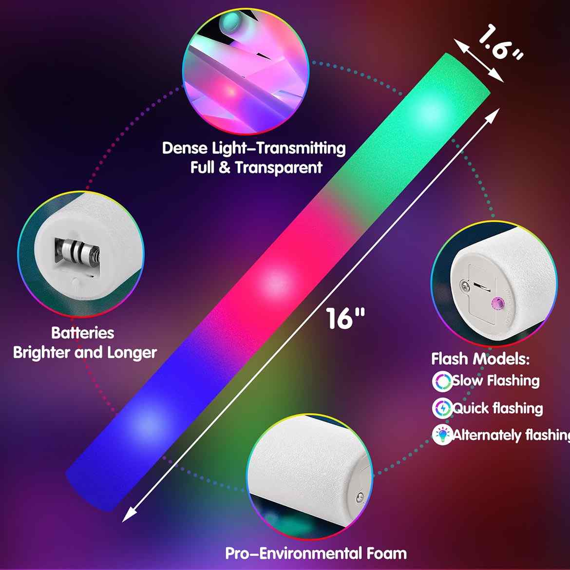 Colored Led Sticks Foam Pack, RGB Led Foam Sticks For Wedding Party ...