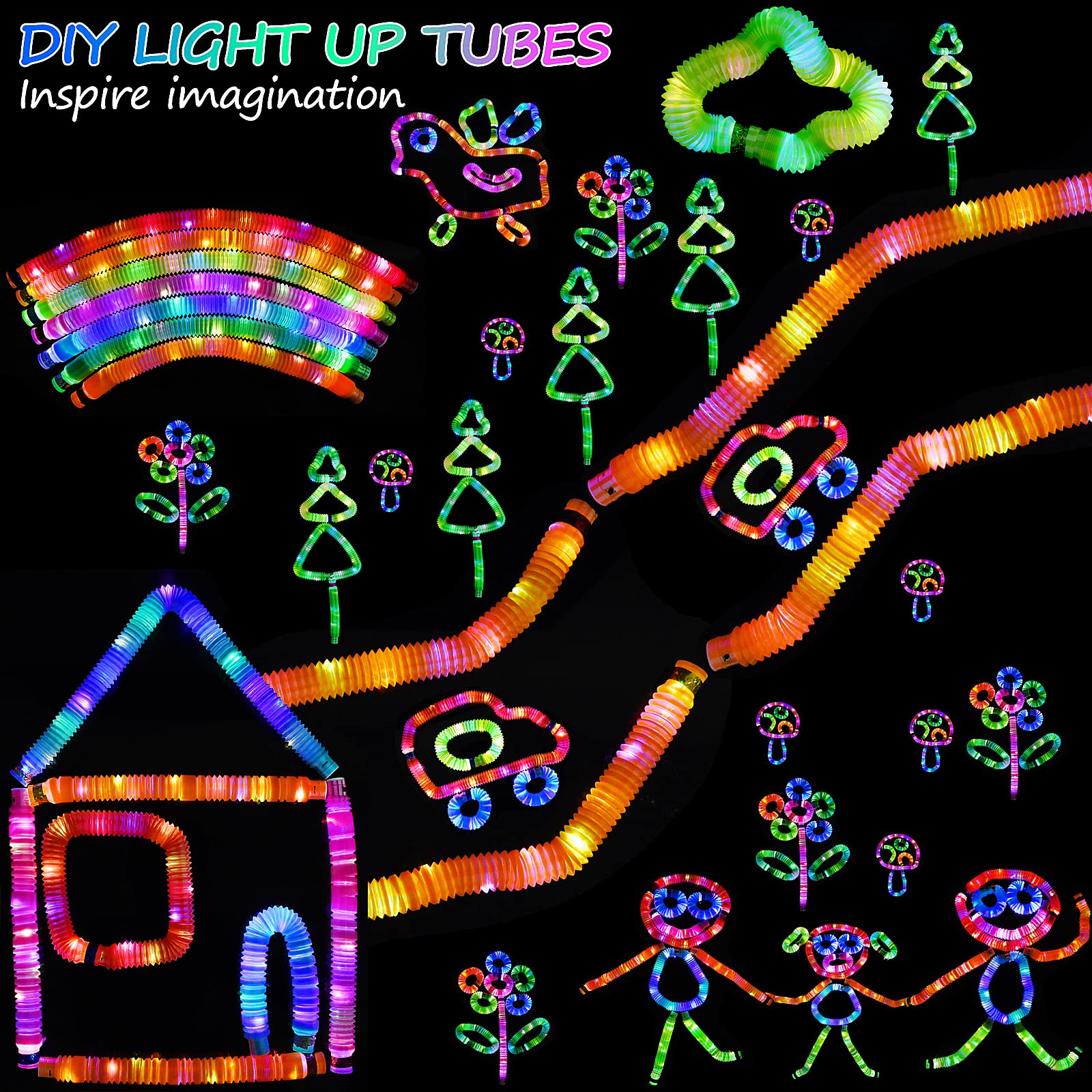 Light up Pop Tubes, 6 Colors LED Toy Fidget Glow Tube,Glow in The Dark ...