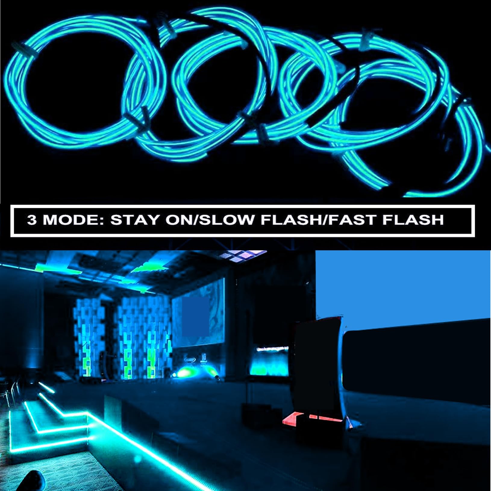 White EL Wire LED Rope Light 9.8ft/3m Strip Light Battery Pack Body Li ...