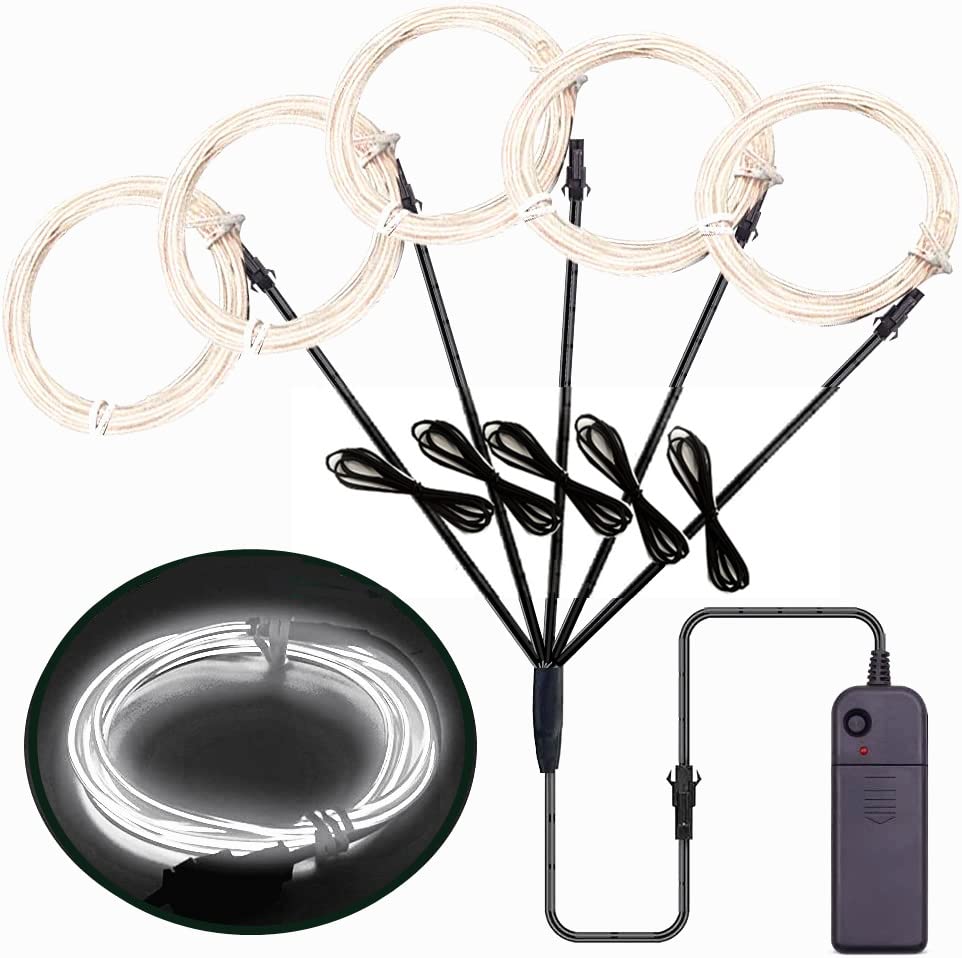 White EL Wire LED Rope Light 9.8ft/3m Strip Light Battery Pack Body Li ...